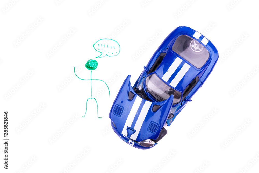 Smashed up and broken from accident or malfunction child sport toy car ...