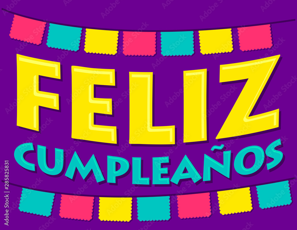 Feliz Cumpleanos, Happy Birthday spanish text, festive vector ...