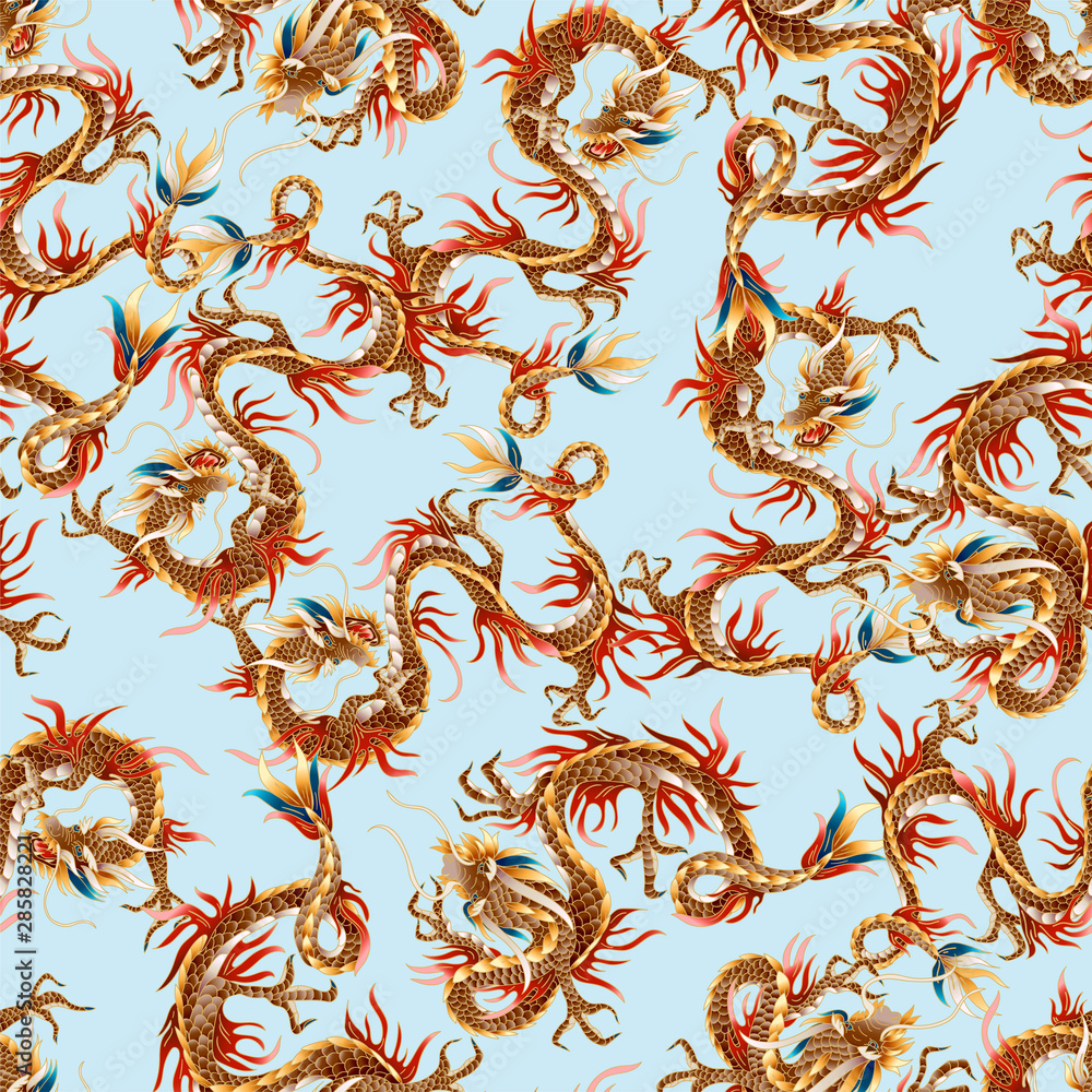 Seamless pattern with Chinese traditional dragon. vector. Stock Vector ...