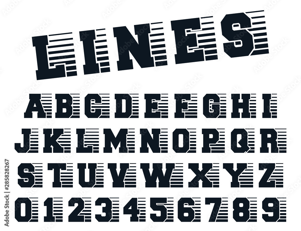Lines alphabet template. Letters and numbers line design Stock Vector ...