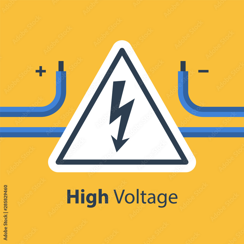 Electricity wires and high voltage sign, repair and maintenance ...