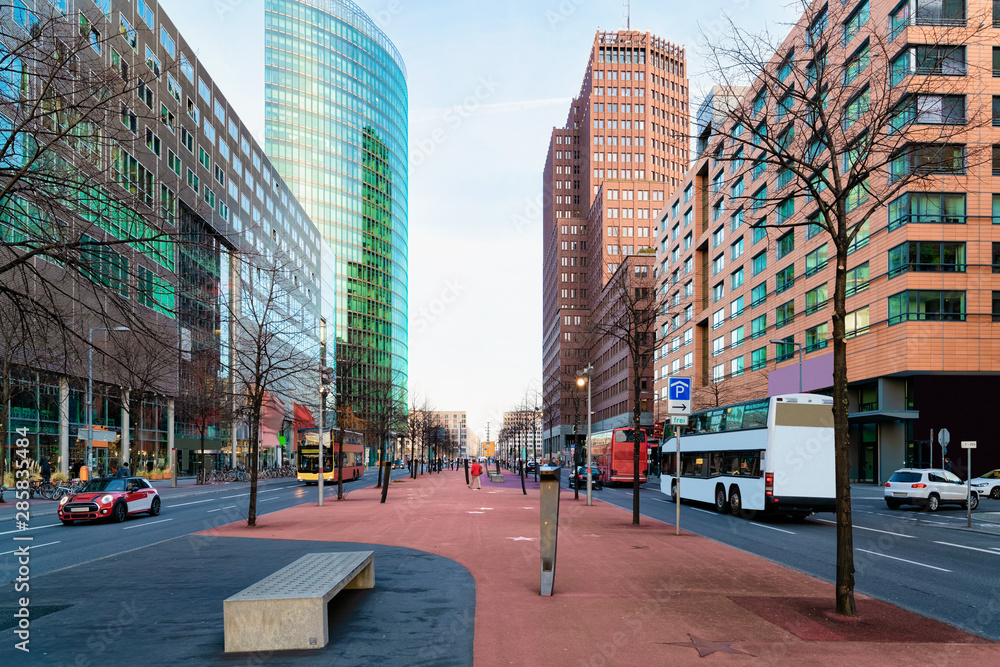 Street with modern architecture on Potsdamer Platz Stock Photo | Adobe ...