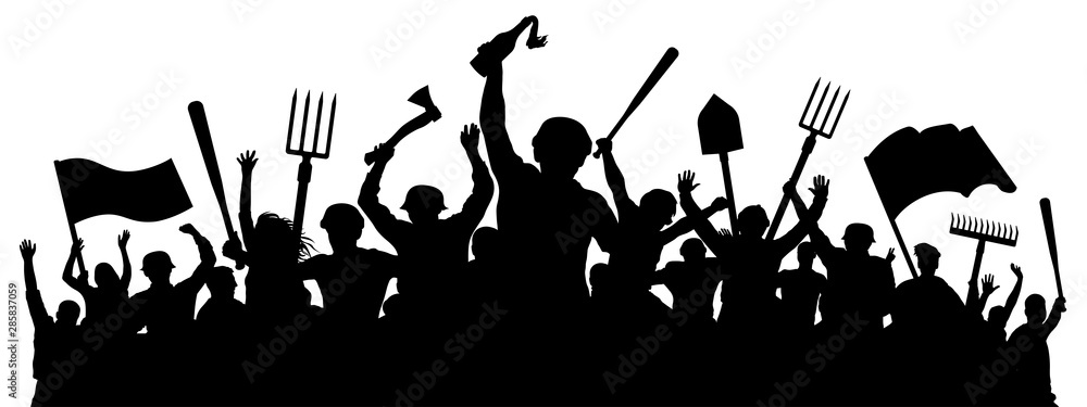 Angry crowd of people. Mass riots. Protest revolution silhouette vector ...