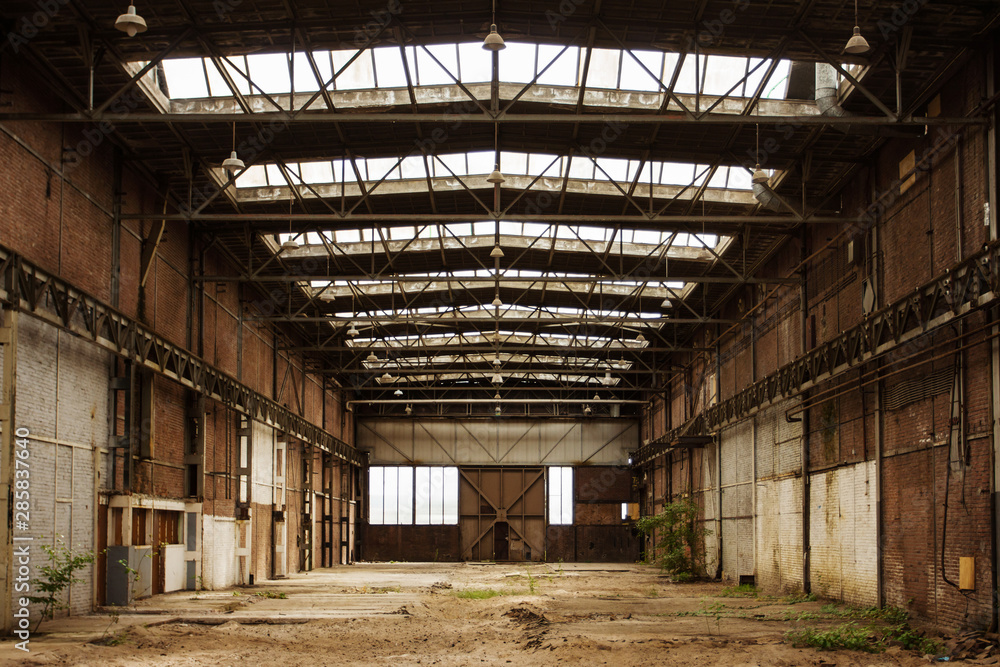 Abandoned empty old factory workshop interior Stock Photo | Adobe Stock