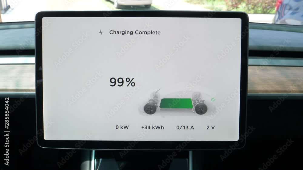 CLOSE UP, DOF: Touchpad on the car dashboard shows a notification of ...