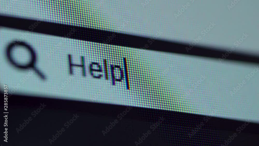 Browser bar with Help text typed on the computer screen. Shot in 4k ...