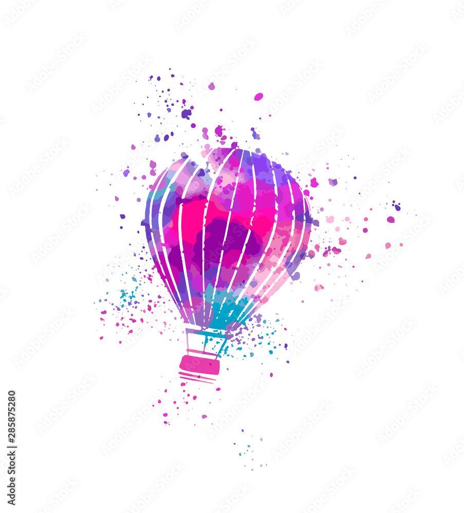 hot air balloon isolated on white, watercolor hand painting with ...