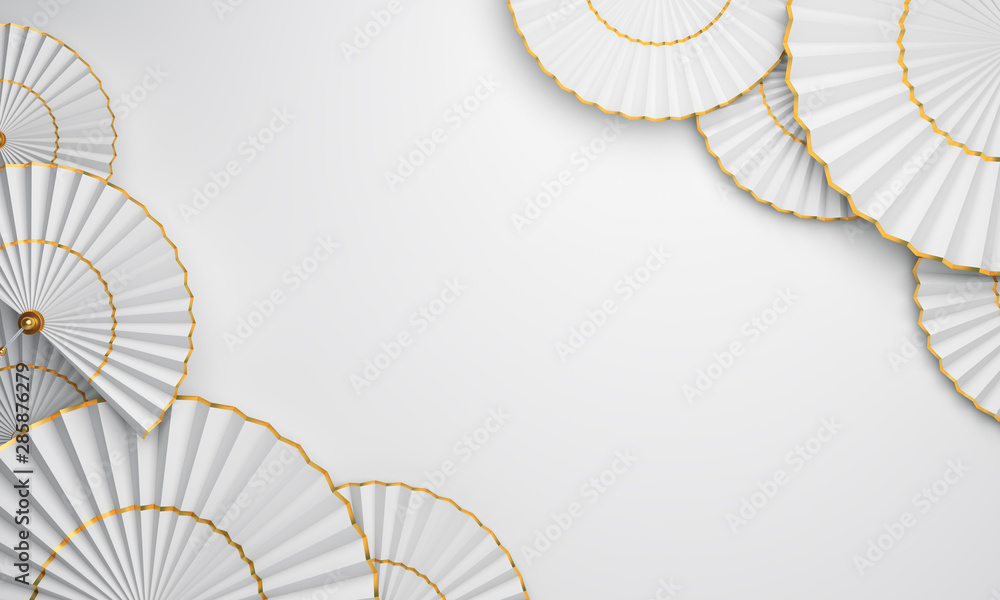 Chinese paper fan umbrella on white background. Design creative concept ...