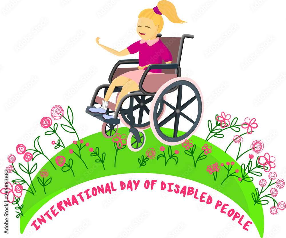 girl in nature. Disabled children in wheelchairs. The child looks at ...