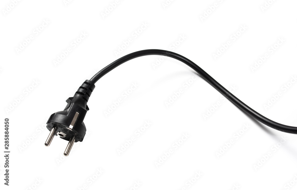 black long power cable isolated on white background. Stock Photo ...