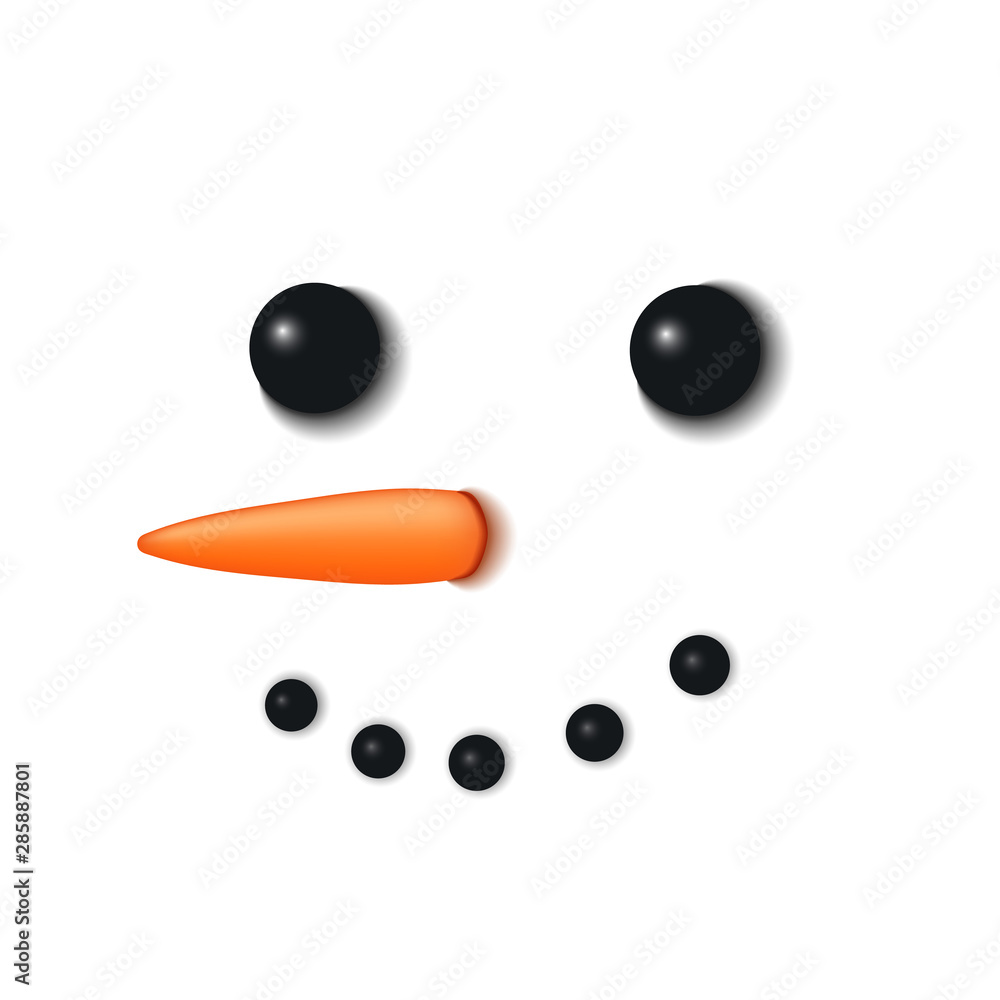 Snowman face 3D. Realistic snowman isolated white background. Cartoon ...