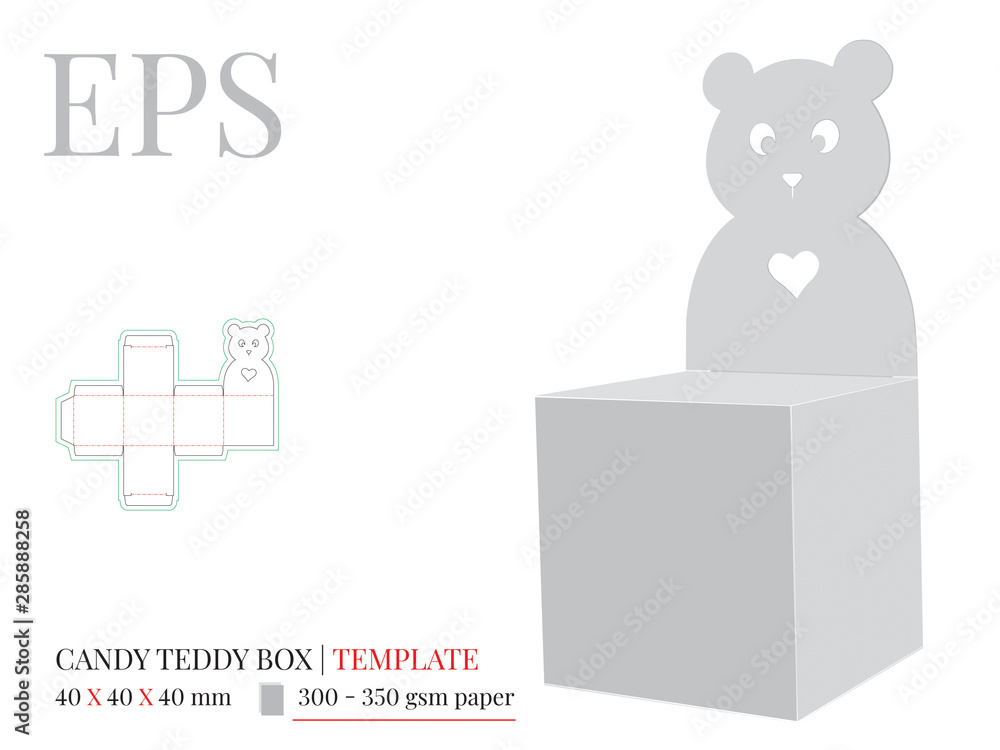 Gift Box Template, Vector with die cut / laser cut lines. Teddy Bear ...