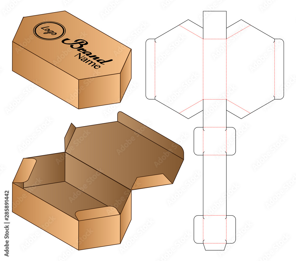 Hexagon Box packaging die cut template design. 3d mock-up Stock Vector ...