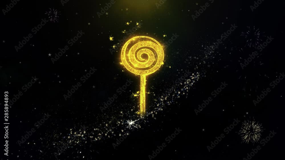 Lollipop Candie Icon on Gold Glitter Particles Spark Exploding ...