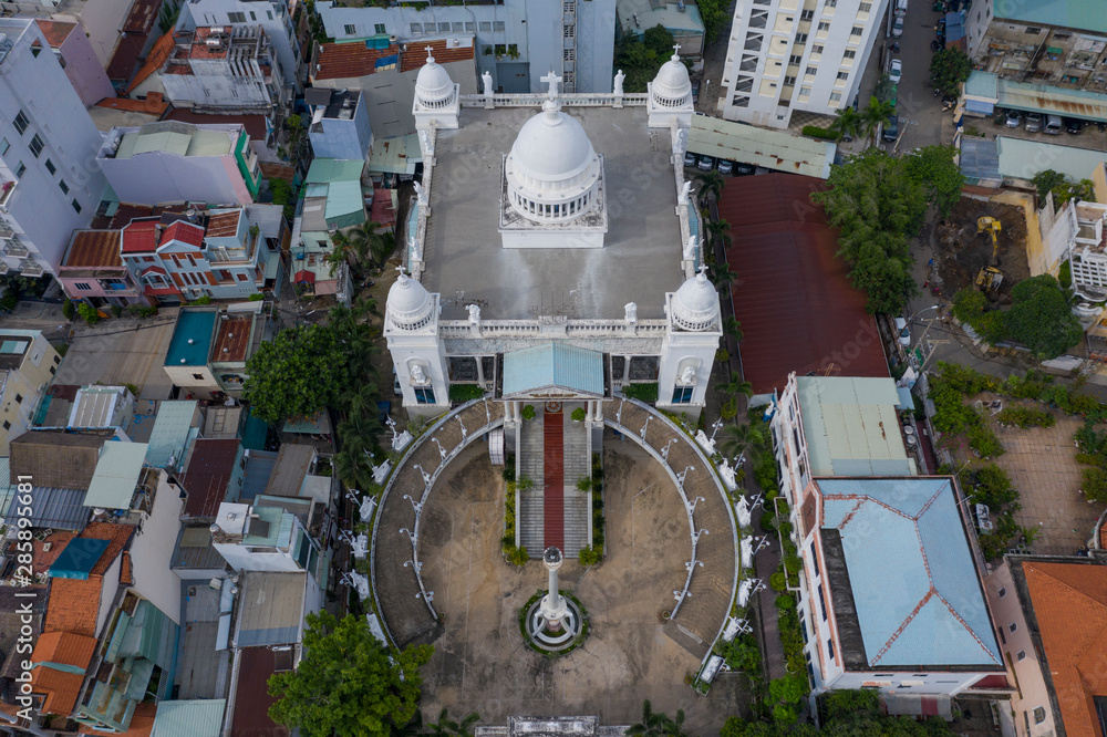 Aerial photo of big white neoclassical church building with circular ...