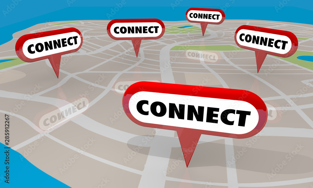 Connect Network Join Group Events Map Pins Locations 3d Illustration ...