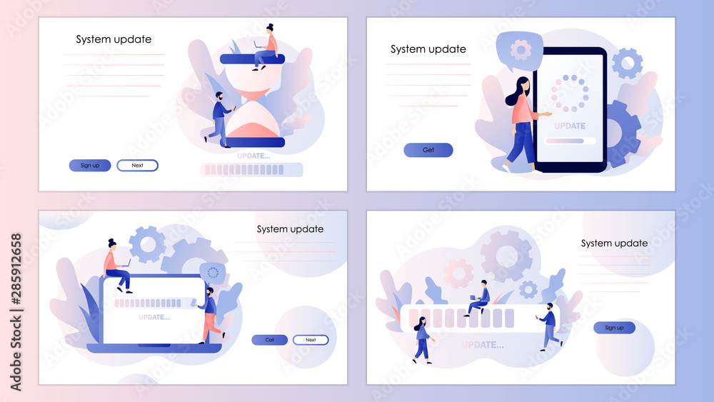 System update concept. Screen template for mobile smart phone, landing ...