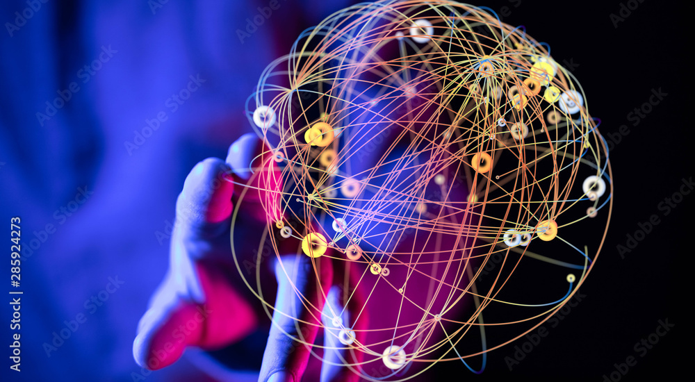 touching global network and data exchanges over the world 3D rendering ...