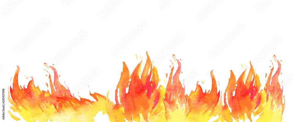 Watercolor fire in a line on the bottom of the page. Design template ...