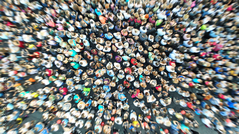 Aerial. People crowd background with radial blur effect. Mass gathering ...