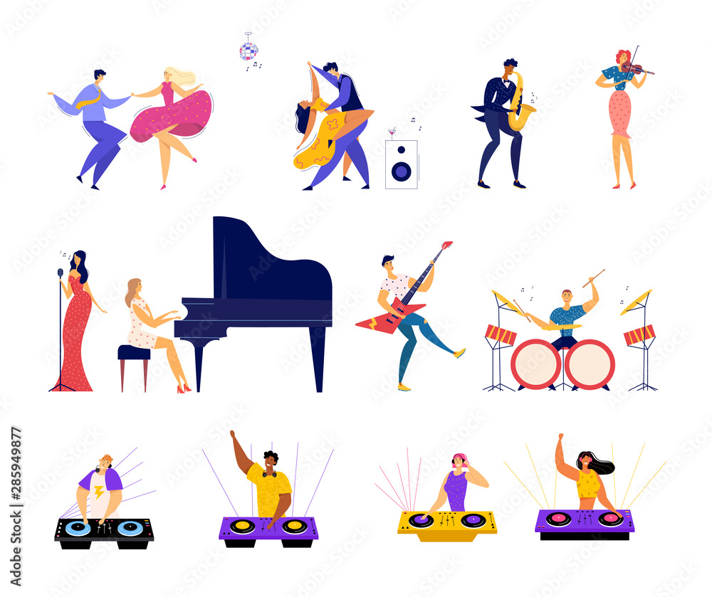 Set of Musical Hobbies and Entertainment. Happy Male and female ...