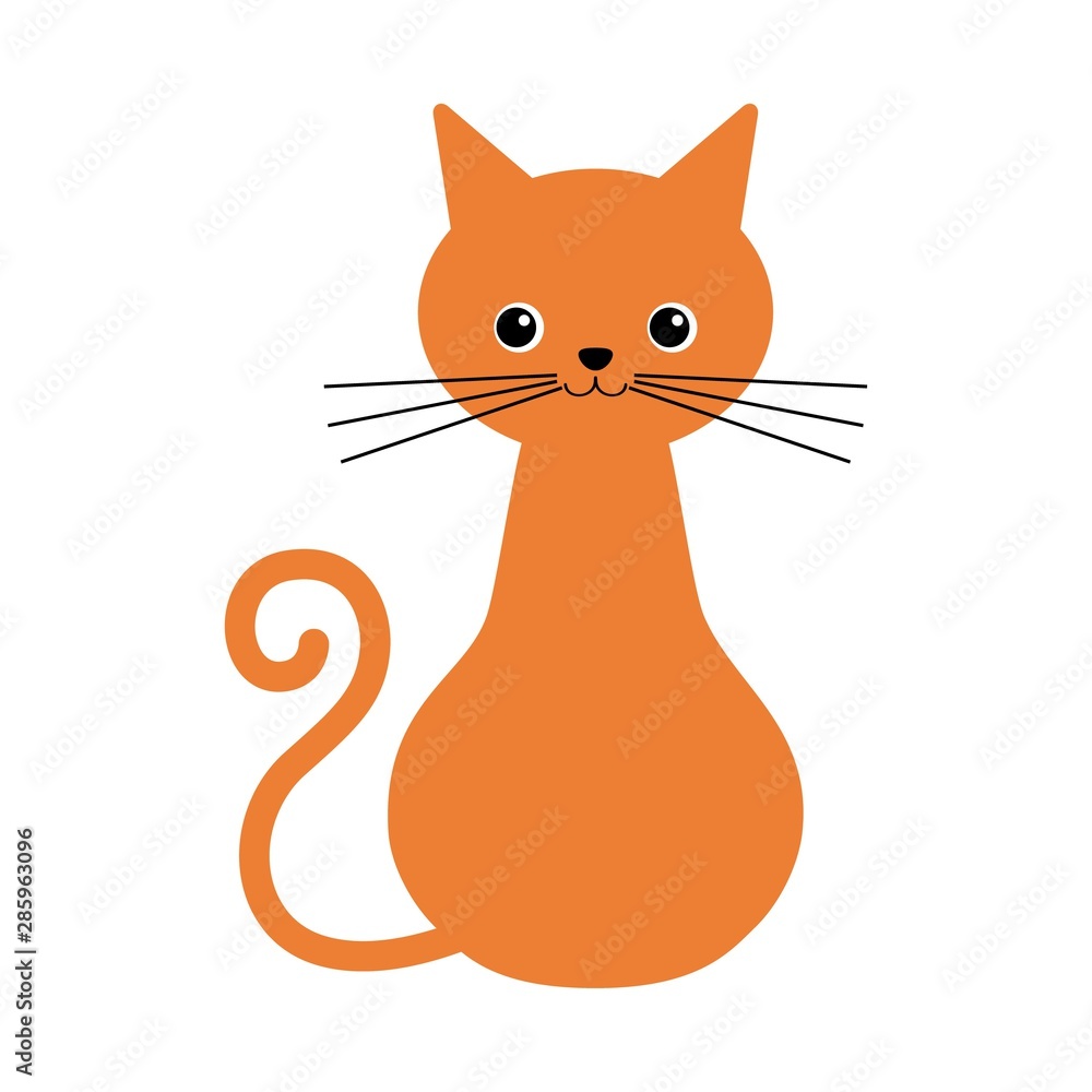 Cute and funny sweet red cat character, standing with black eyes ...