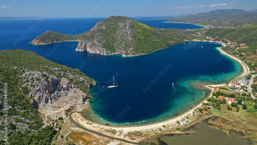 Aerial Drone Photo Of Iconic Paradise Bay And Sandy Beach Of Porto