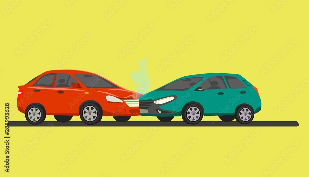 Car accident . Two cars involved in a car wreck. Vector illustration ...