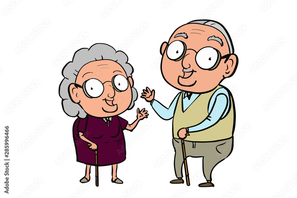 cute old couple cartoon illustration drawing Stock Illustration | Adobe ...