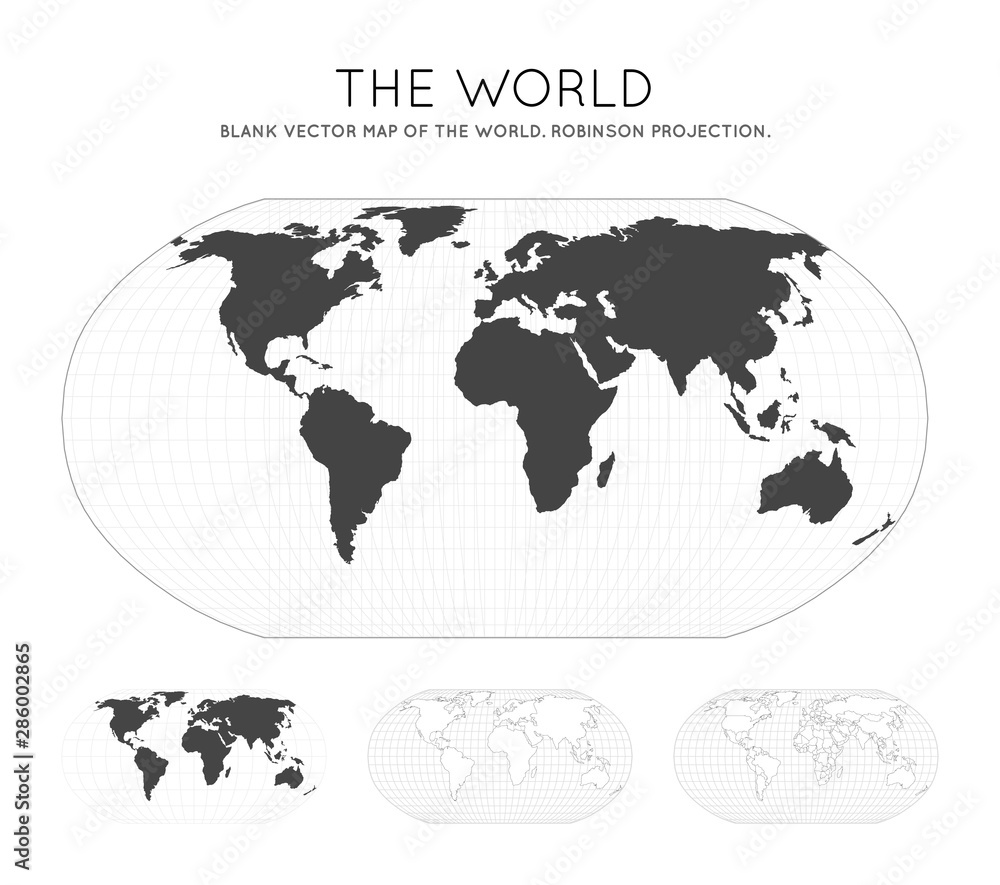 Map of The World. Robinson projection. Globe with latitude and ...
