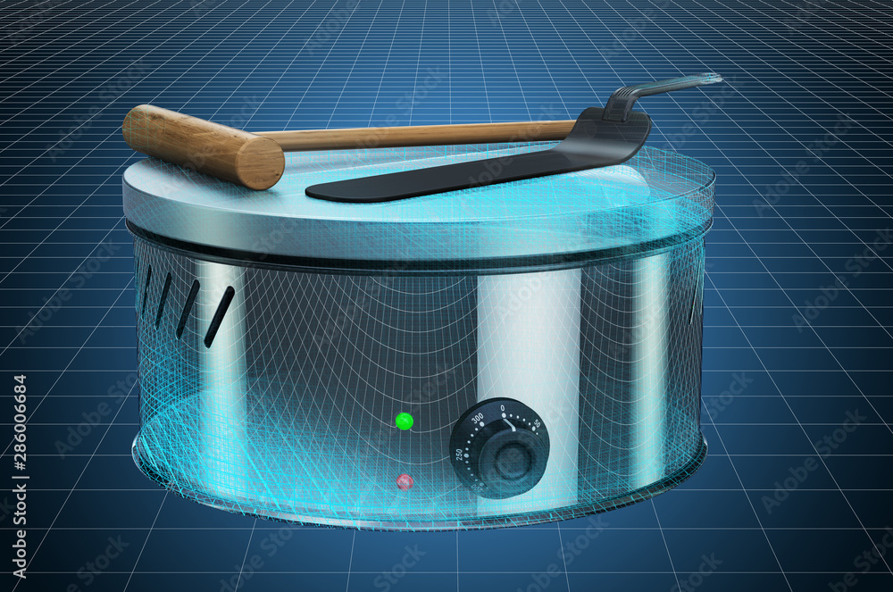 Visualization 3d cad model of pancake maker or crepe maker, blueprint ...