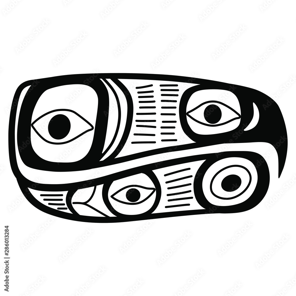 Native American ethnic decor of Tlingit Indians. Stylized head of ...