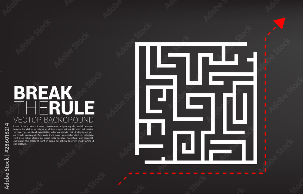 Arrow with route path to go to goal with out enter maze. Business ...