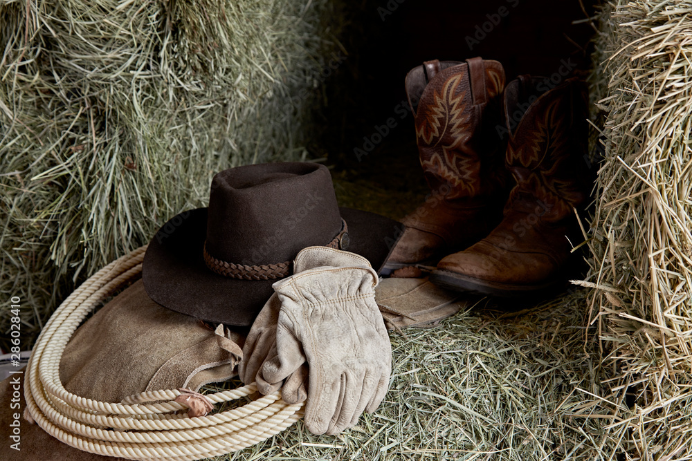 Cowboy Hat And Boots And Rope