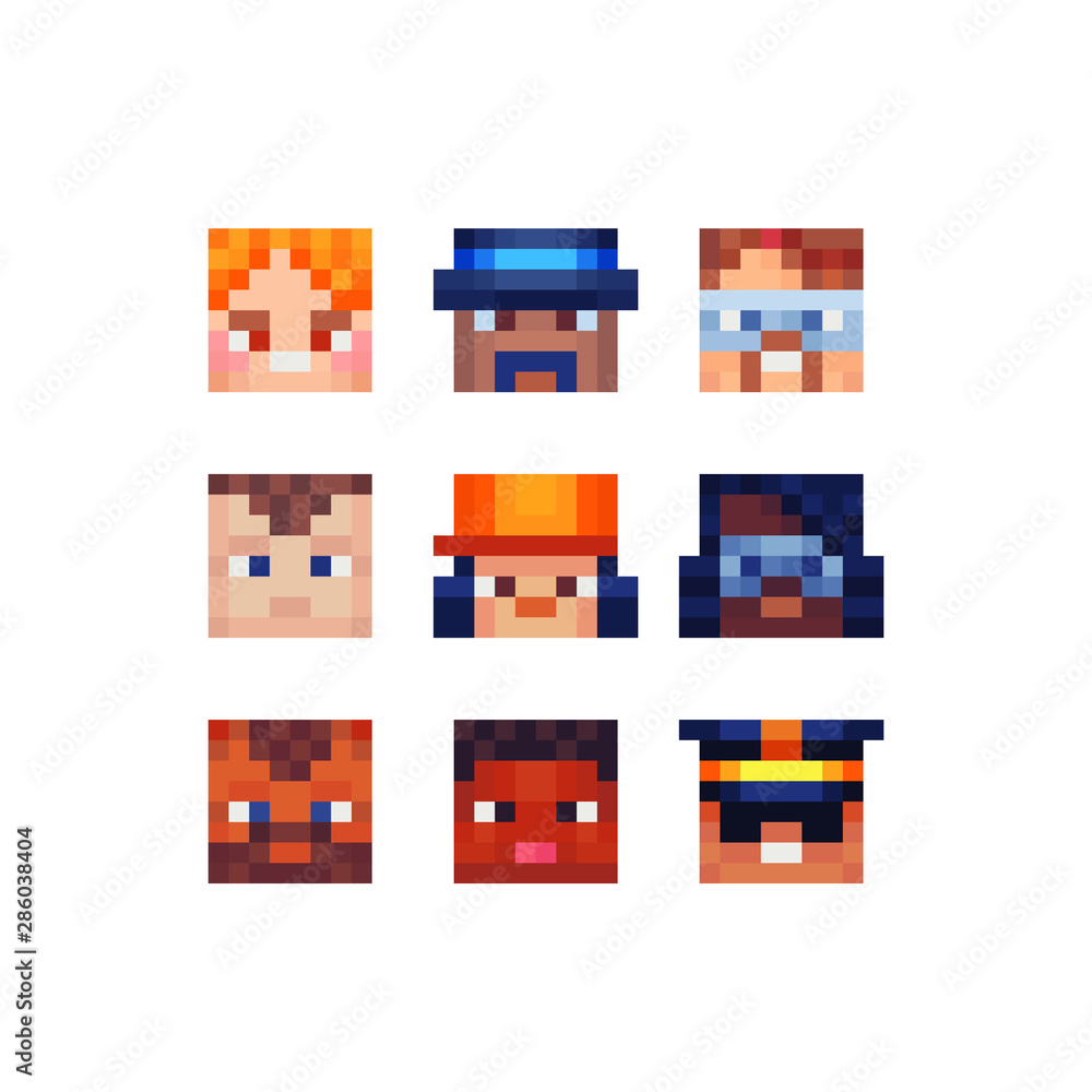 Abstract avatar faces, pixel art people characters set design, guy in ...