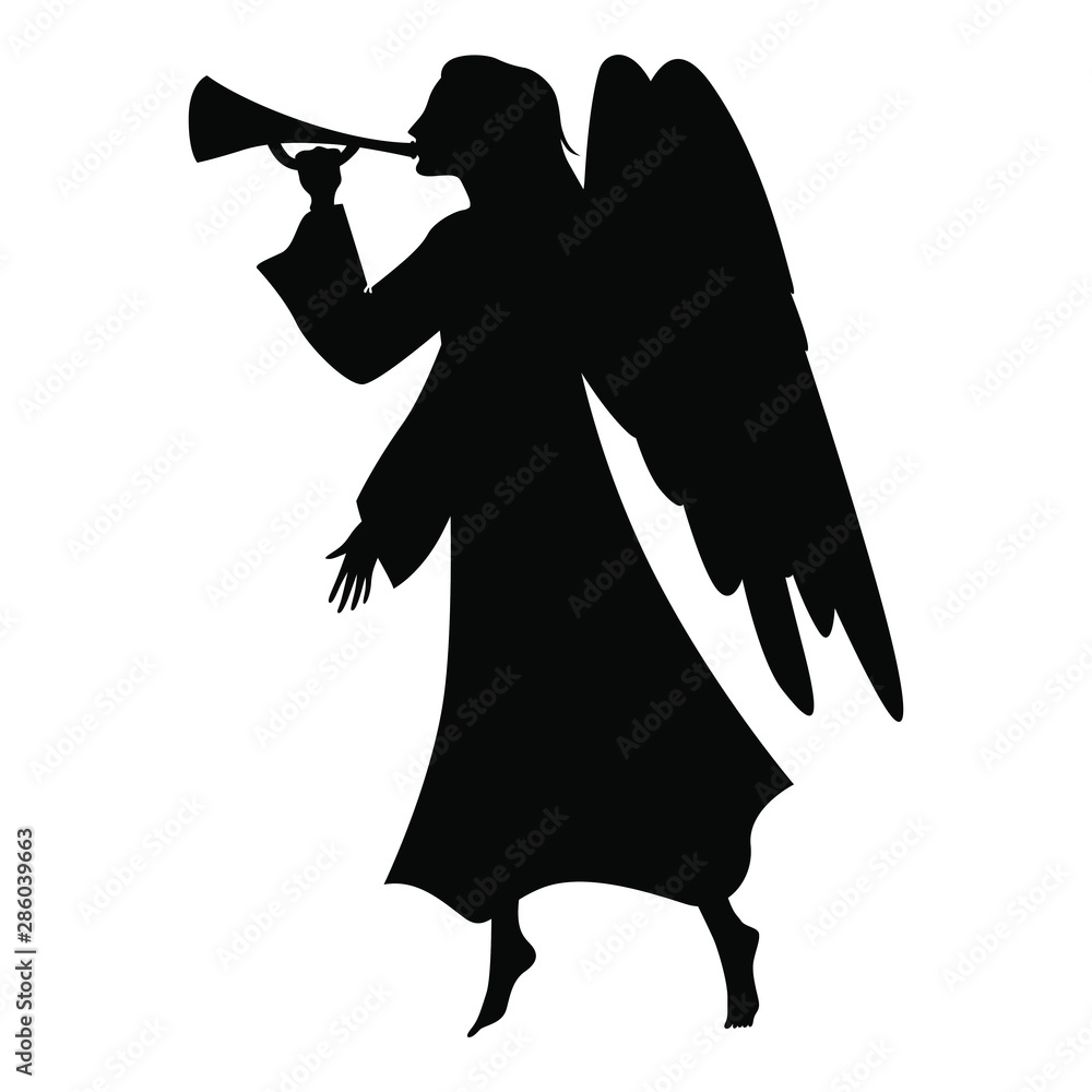 Vector illustrations of silhouette Christmas Angel Blowing a trumpet ...