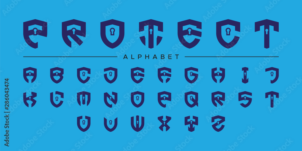 set security shield font vector alphabet Stock Vector | Adobe Stock