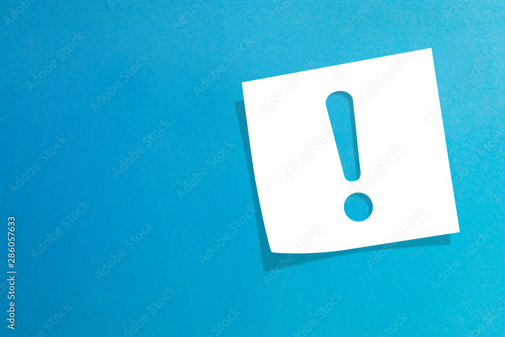 Note paper with exclamation mark on blue background Stock Photo | Adobe ...