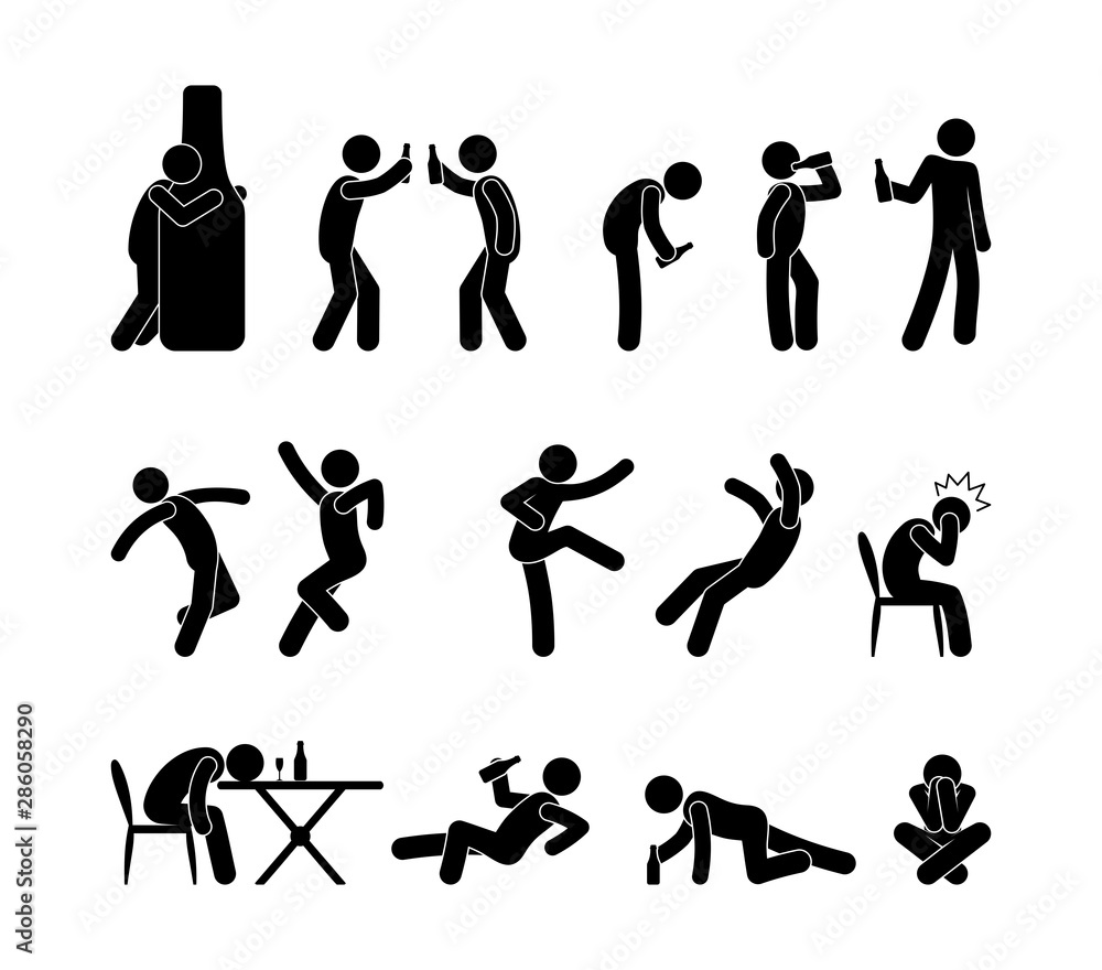 Drunk people in different situations. Cocktail party people drink ...