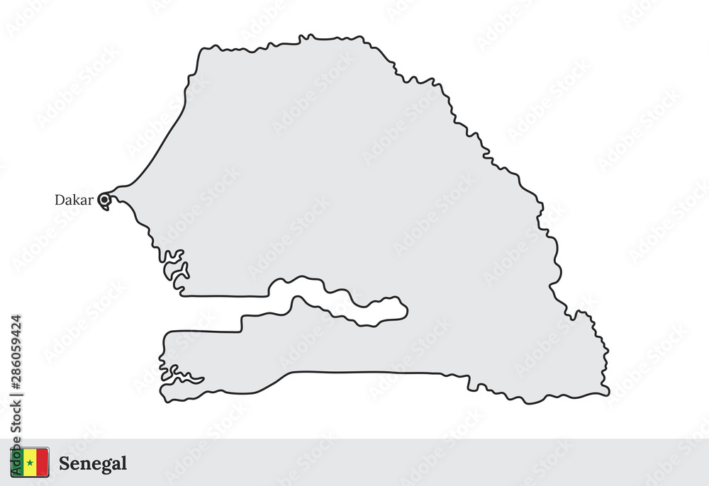 Senegal vector map with the capital city of Dakar Stock Vector | Adobe ...