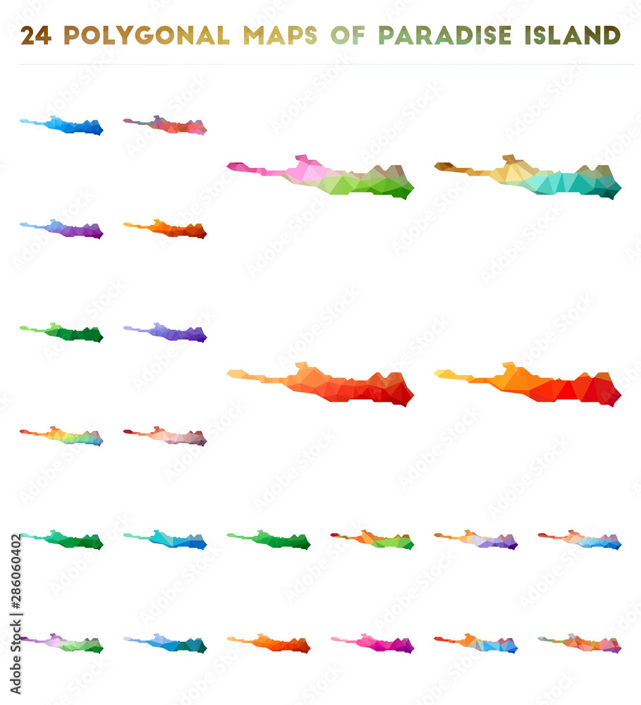 Set of vector polygonal maps of Paradise Island. Bright gradient map of ...