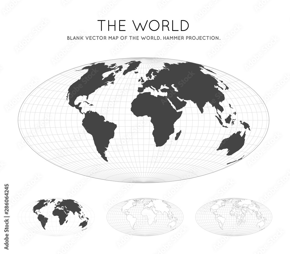 Map of The World. Hammer projection. Globe with latitude and longitude ...