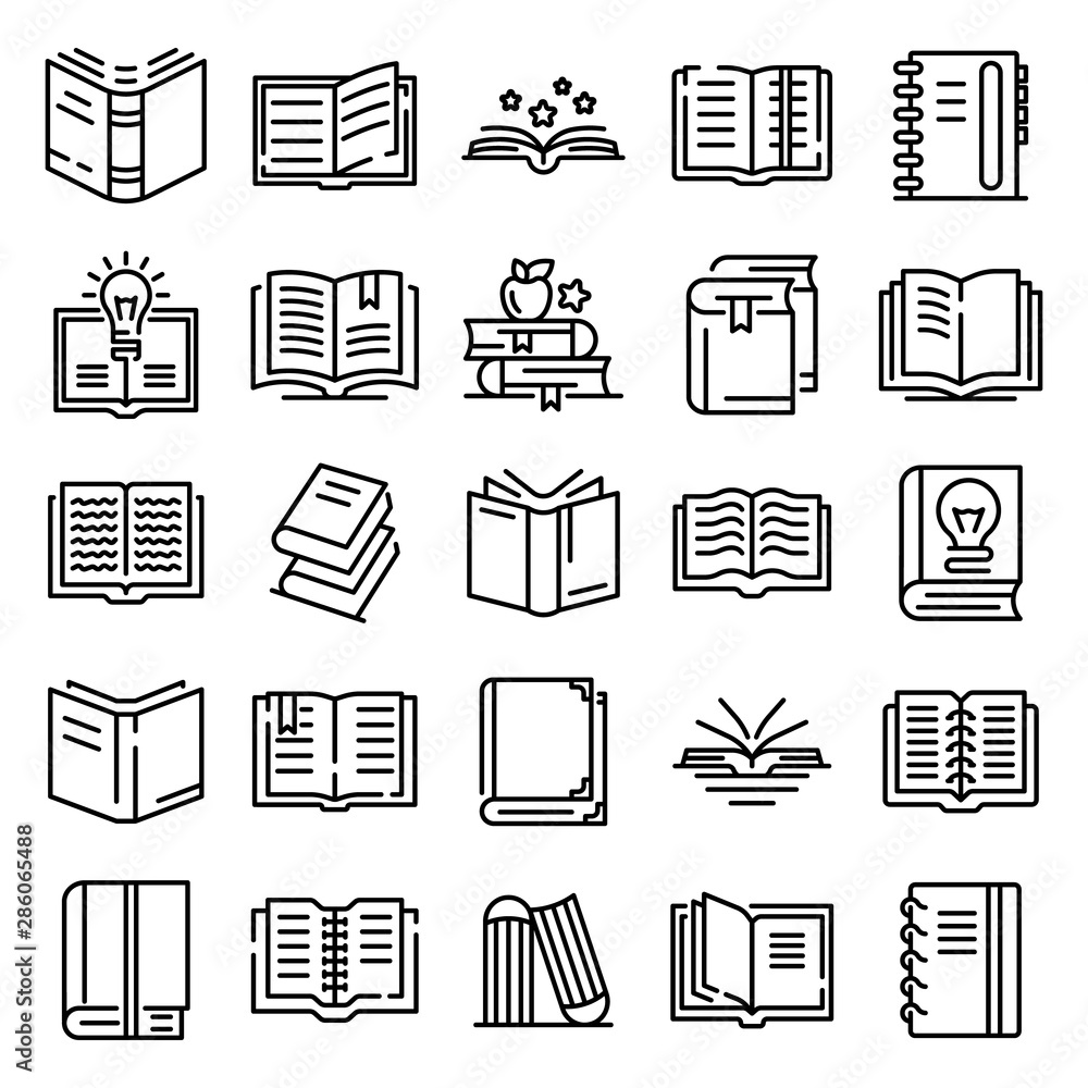 School, university books set of thin line icons on white. Outline ...