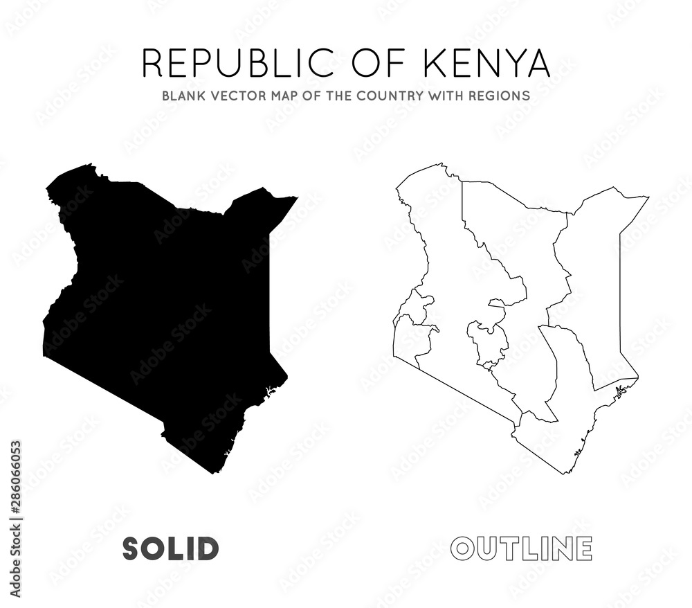 Kenya map. Blank vector map of the Country with regions. Borders of ...