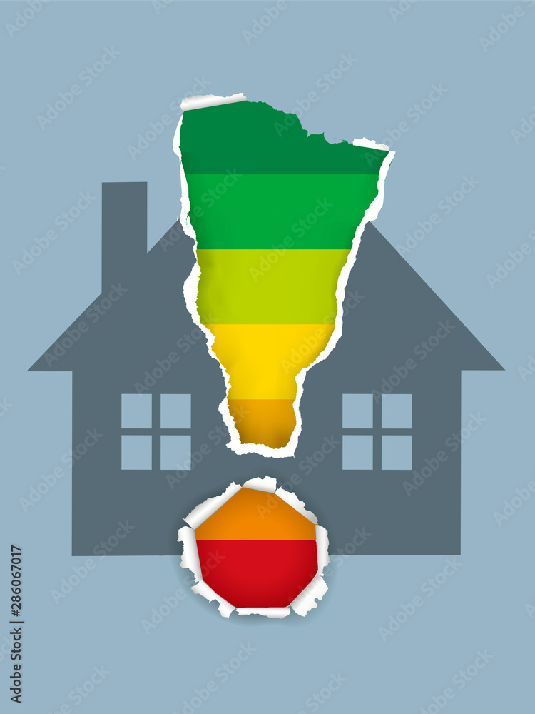 Buildings Energy Performance Scale with house symbol. Torn paper ...