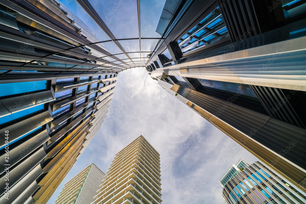 Modern skyscrapers in metropolis center. Abstract architectural ...