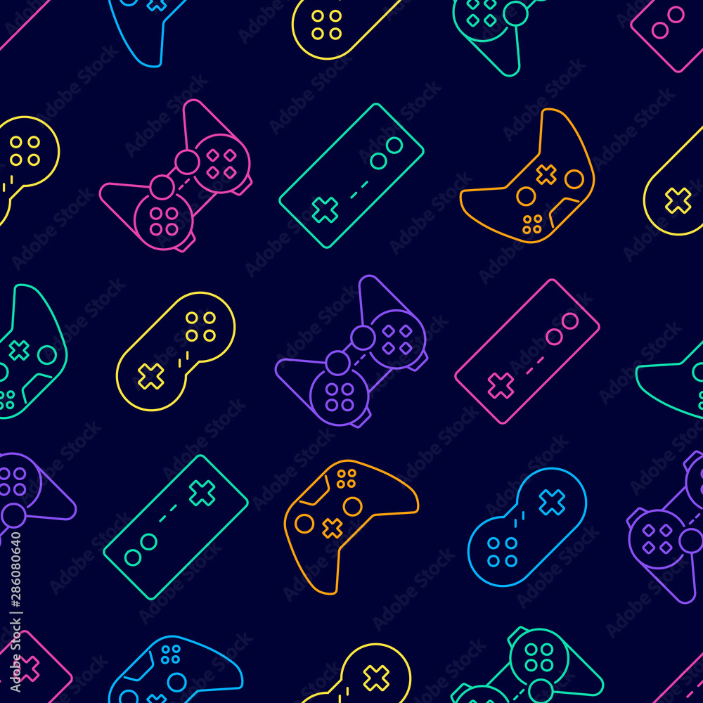 Vector video game and esport device set outline seamless pattern ...