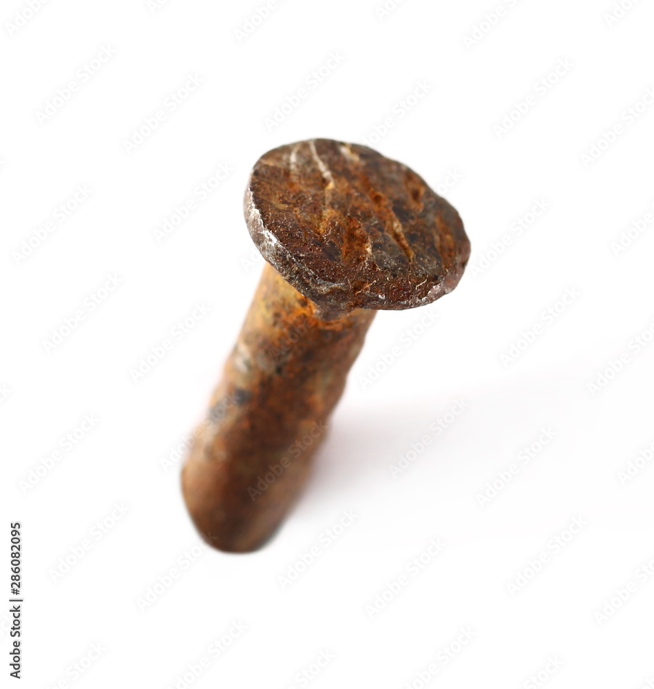 Old, rusty iron, metal hammered nail isolated on white background Stock ...