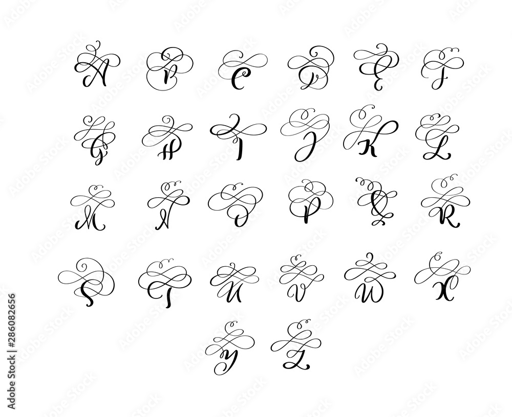 Vector Hand Drawn calligraphic flourish letters monogram or logo ...