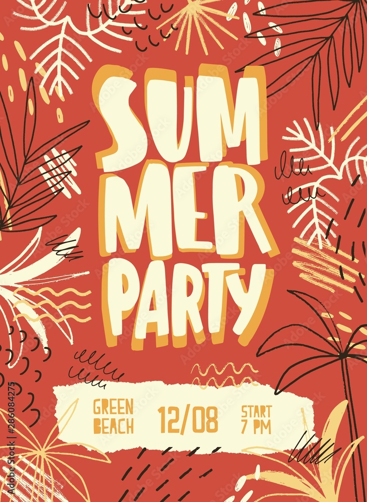 Seasonal flyer, poster or invitation templates decorated by exotic palm ...